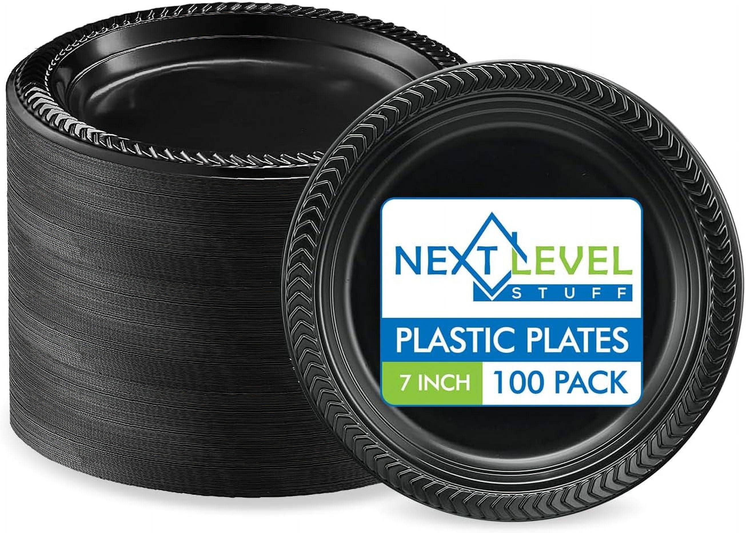 Black Plastic Plates - [100 Count] Disposable Plastic Plates, Microwave ...