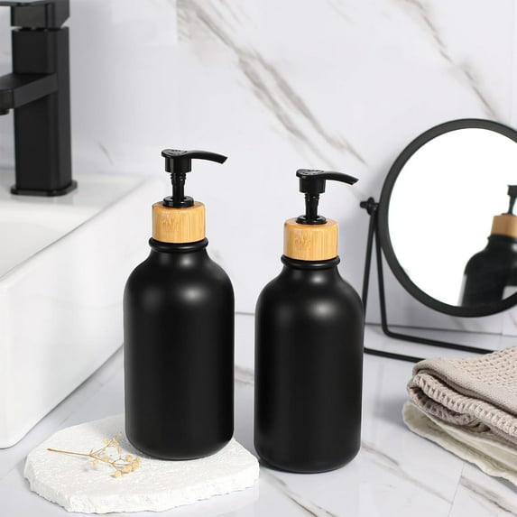 Black Plastic Soap Dispenser Set | Refillable Hand Soap & Lotion ...