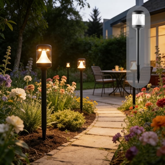 Black Plastic Solar Path Light 17.5in Waterproof Automatic LED Walkway ...