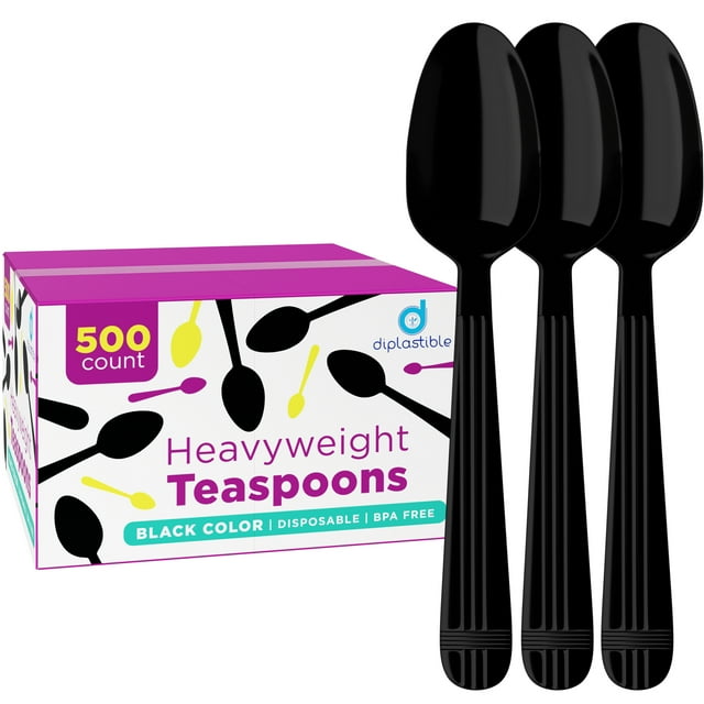 Black Plastic Spoons Heavy Duty - 500 Pack Disposable Tea Spoons ...