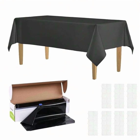 Black Plastic Table Cover Roll 54 In X 98.4 Ft With Stickers And Slide ...