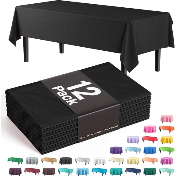 Black Plastic Tablecloth 12 Pack 54" x 108" Disposable Rectangle Table ...