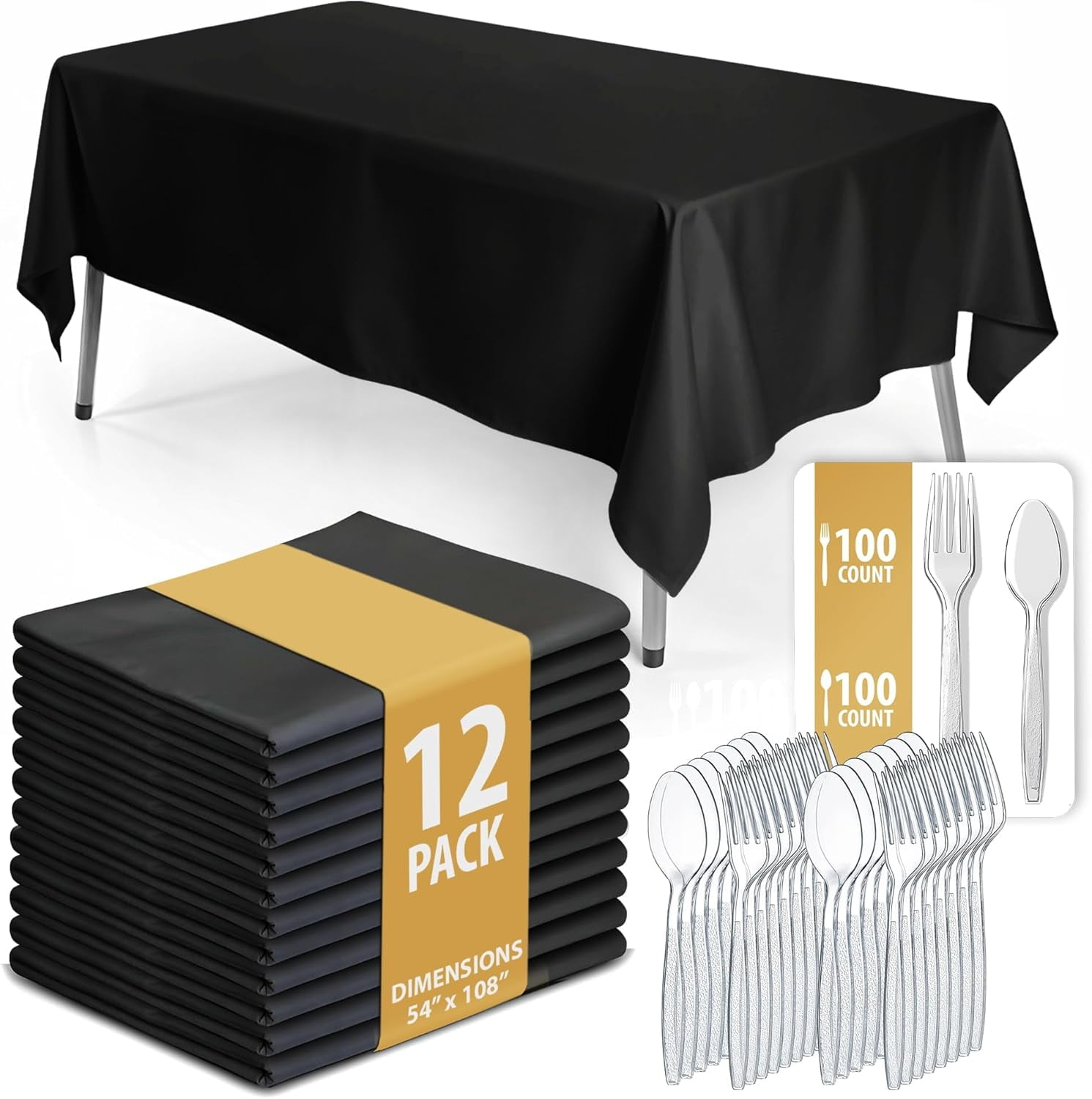 Black Plastic Tablecloths for Rectangle Tables with Silverware - 54" x ...