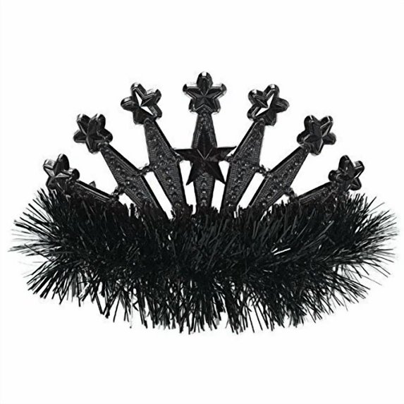 Black Plastic Tinsel Fringed Tiara With Star Gem Accents - Walmart.com
