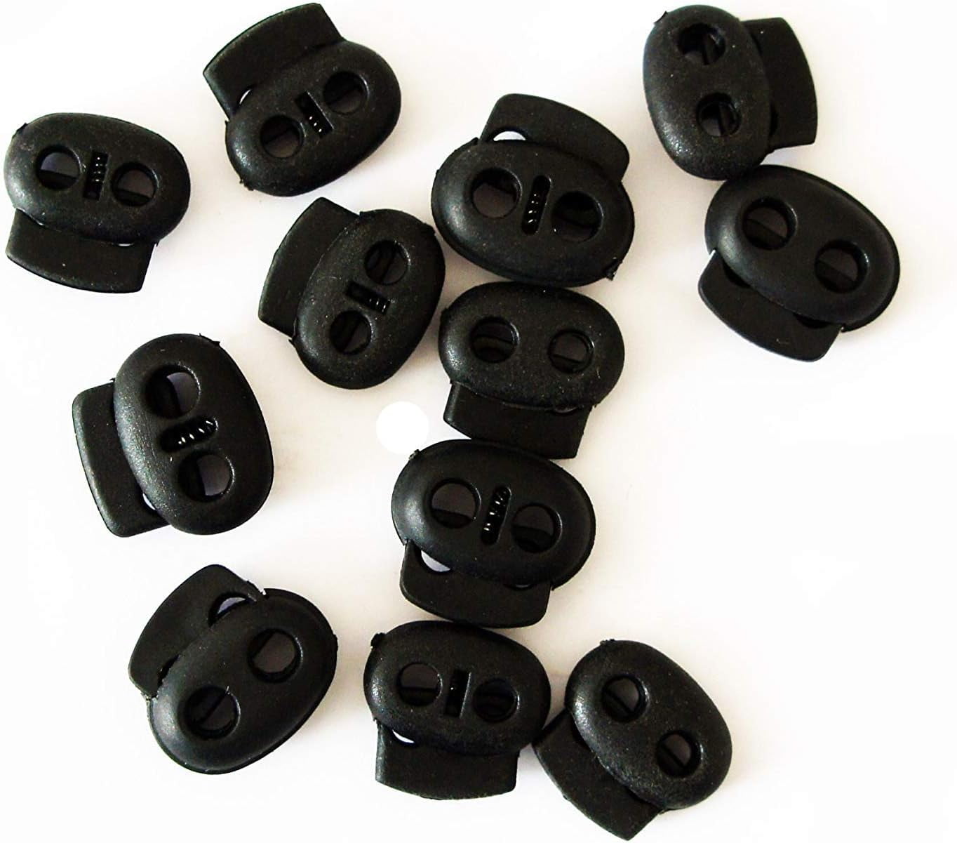 Black Plastic Toggle Spring Stop Double Hole String Cord Locks Assorted Size Tb01 Small