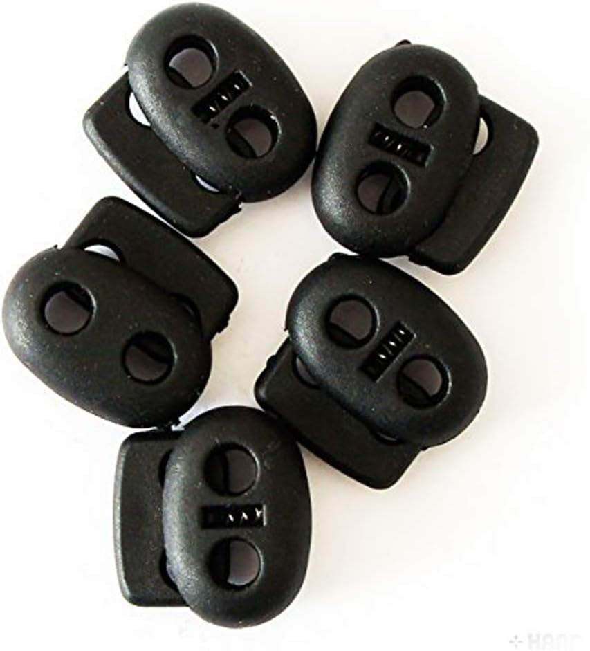 Black Plastic Toggle Spring Stop Double Hole String Cord Locks Assorted Size Tb02 Large