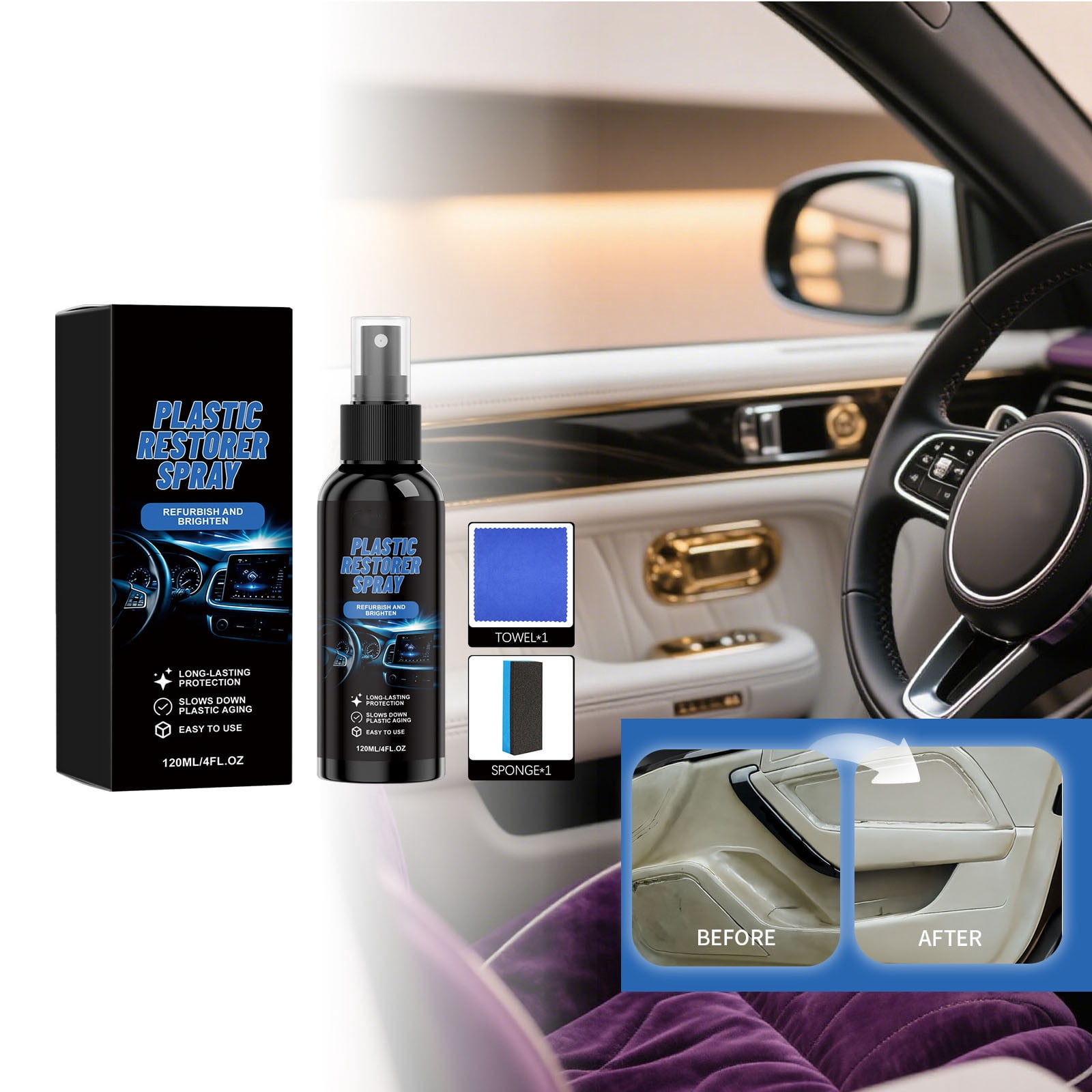 Black Plastic Trim Restorer Spray for Cars, Interior Exterior, UV ...