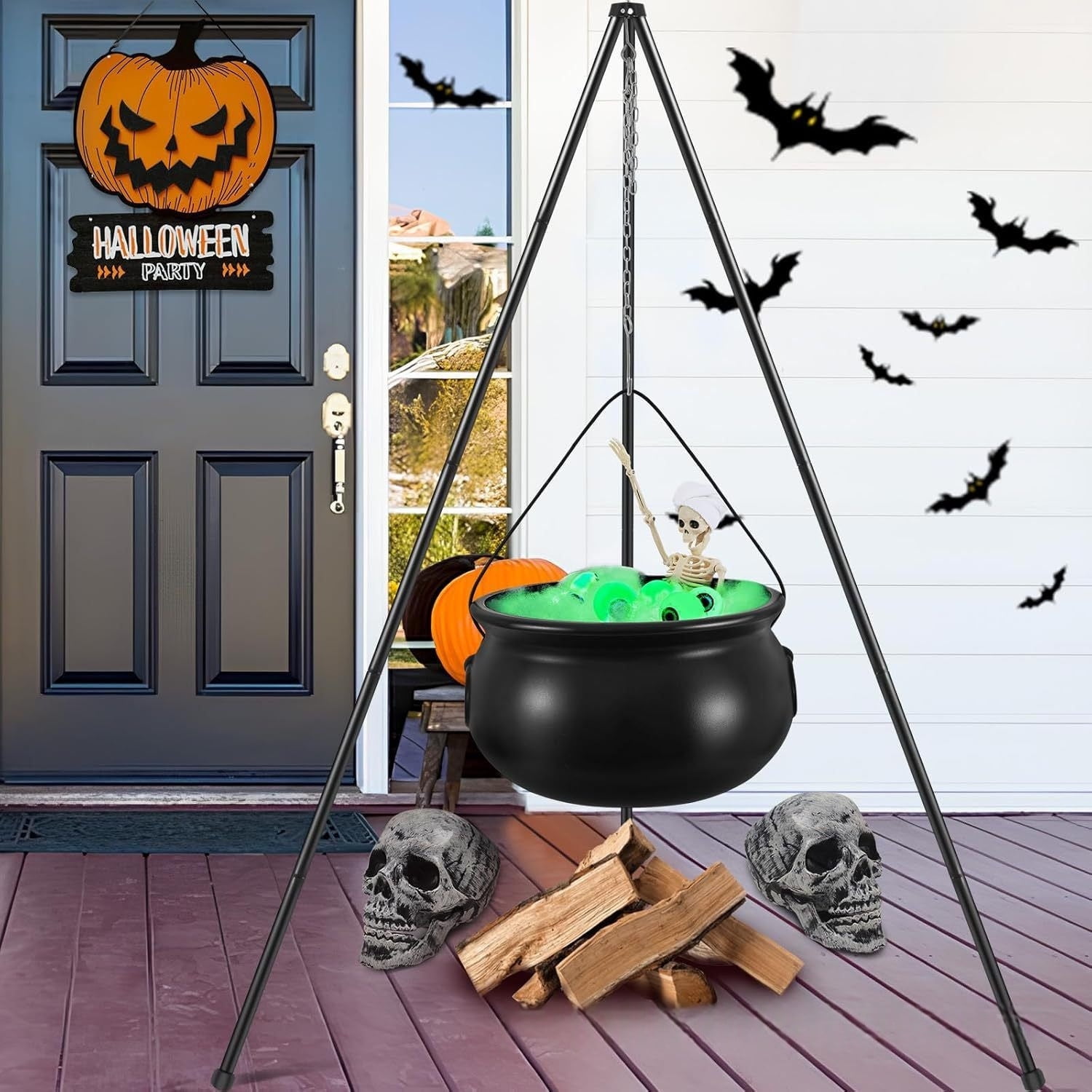 Black Plastic Witches Cauldron with String Lights, Witches Cauldron ...