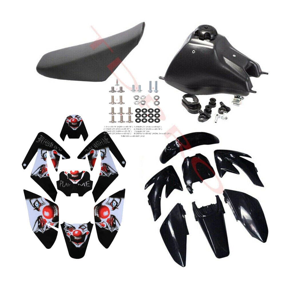 Black Plastics Fender Fairing Kit + Graphics + Tall Seat + Fuel Tank ...