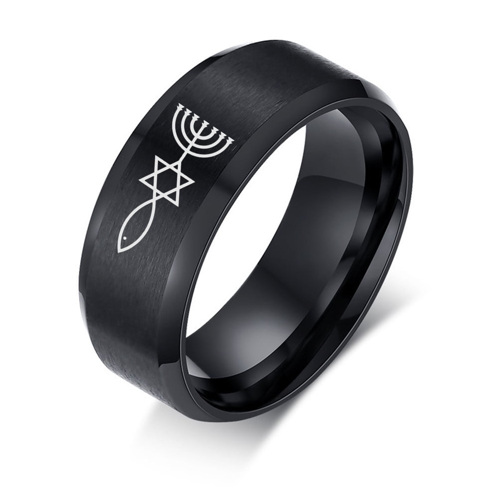 Black Plated Messianic Seal of Jerusalem Stainless Steel Matte Ring for ...