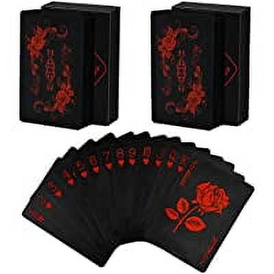Black Playing Cards with Rose Pattern, 2pcs Deck of Cards, PVC Plastic ...