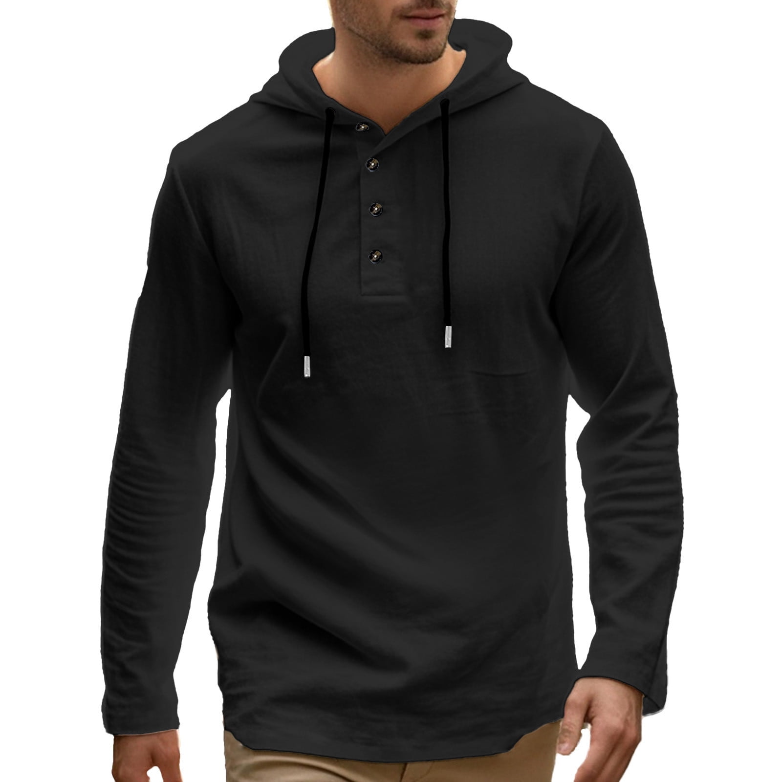 Black Pleated Hooded Plain Lounge Hoods for Man Winter Fall Long Sleeve ...