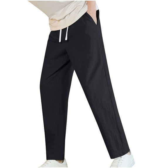 Black Pleated Straight Leg Plain Long Leg Work Out Gym Brunch Running ...