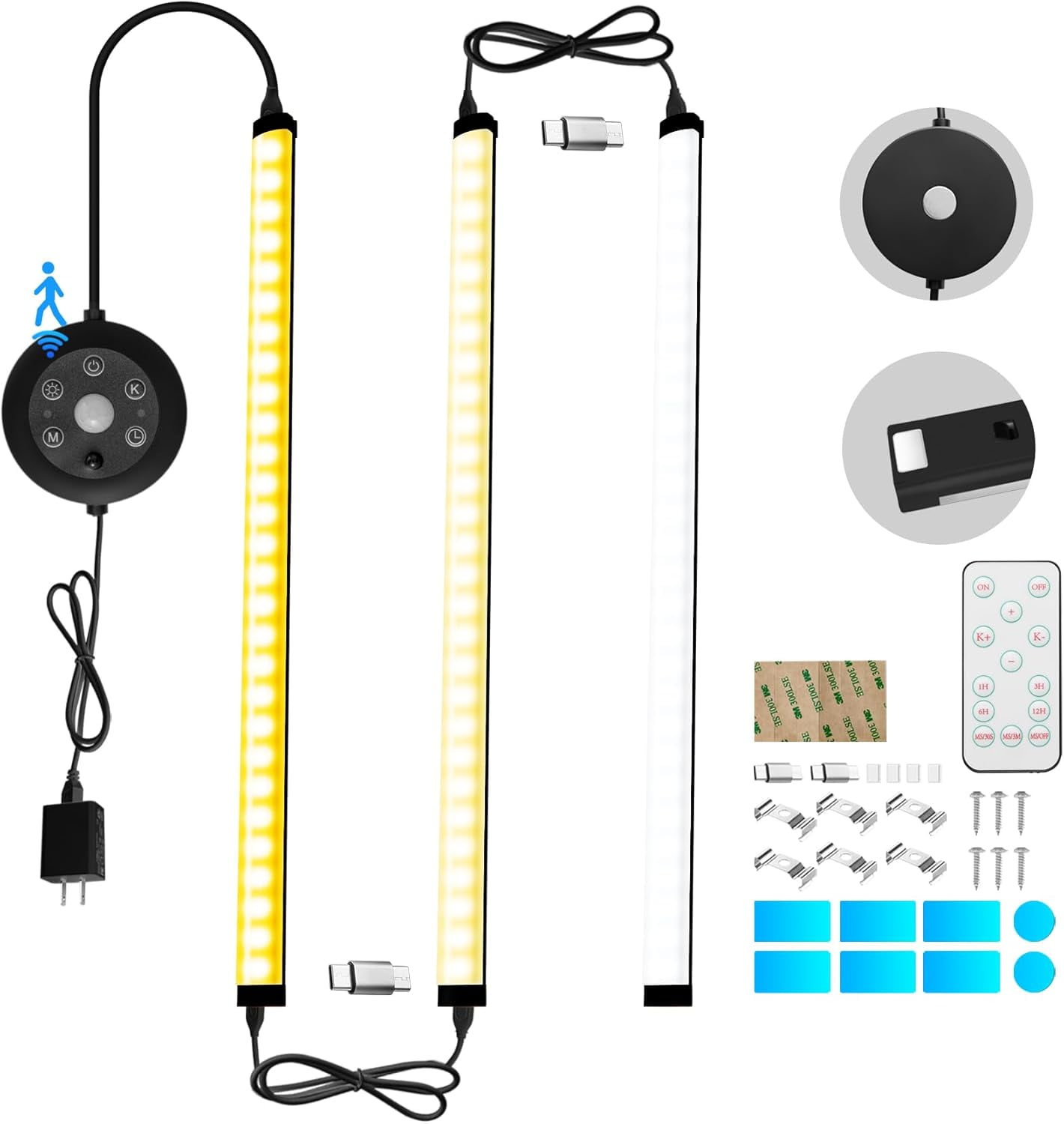 Black Plug in Under Cabinet Light bar with Motion Sensor, Dimmable ...