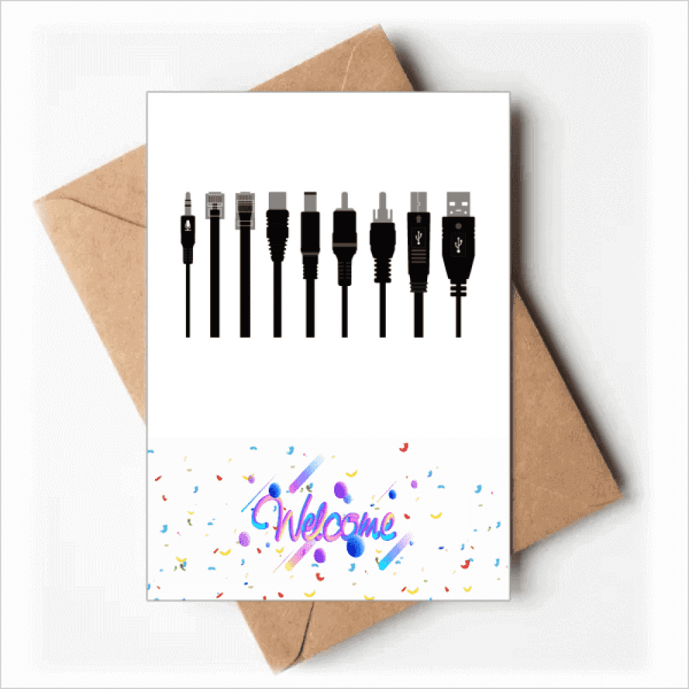 Black Plug Charging Cable Pattern Welcome Back Greeting Cards Envelopes ...
