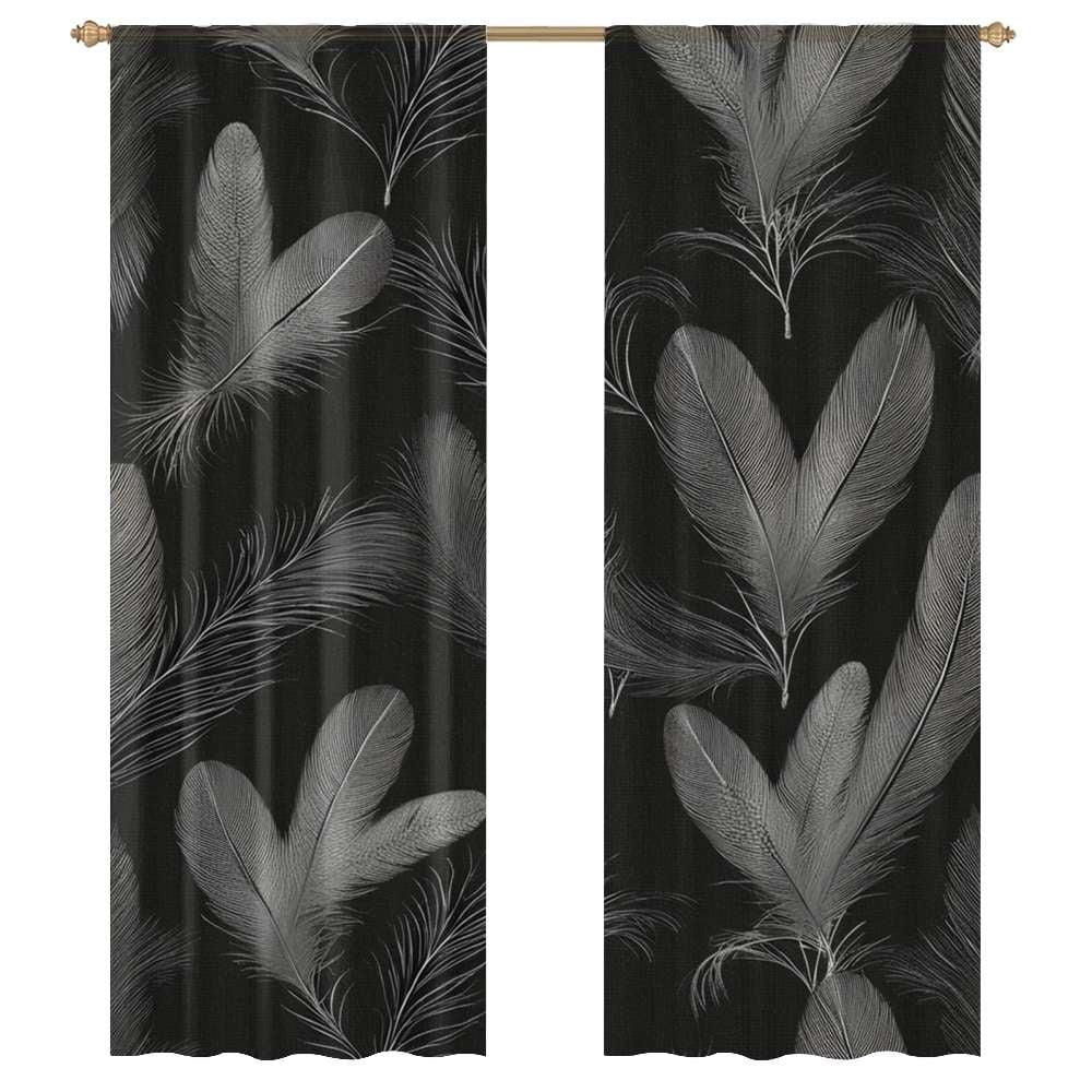 Black Plumage Scale Print Sheer Voile Curtain Window Tulle Curtains For ...