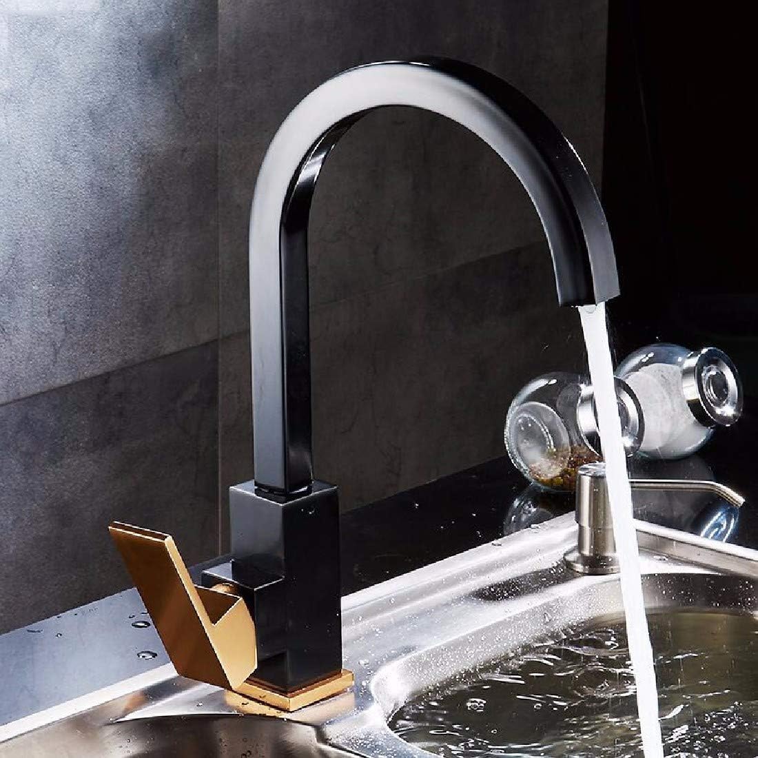 Black Plus Gold Square Kitchen Faucet Rotating Vegetable Basin Sink ...