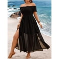 Black Plus Size Off-Shoulder High Slit Boho Maxi Dress With Ruffle Trim ...