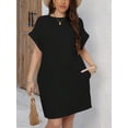 Black Plus Size Solid Batwing Sleeve Shift Dress With Slanted Pockets ...