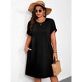 Black Plus Size Summer Casual Loose Fit Round Neck A-Line Dress ...