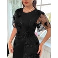 Black Plus Size Womens Elegant Floral Embellished Wrap Dress With Sheer ...