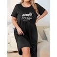 Black Plus Size Womens Strength Quote Print Loose Short-Sleeve Round ...