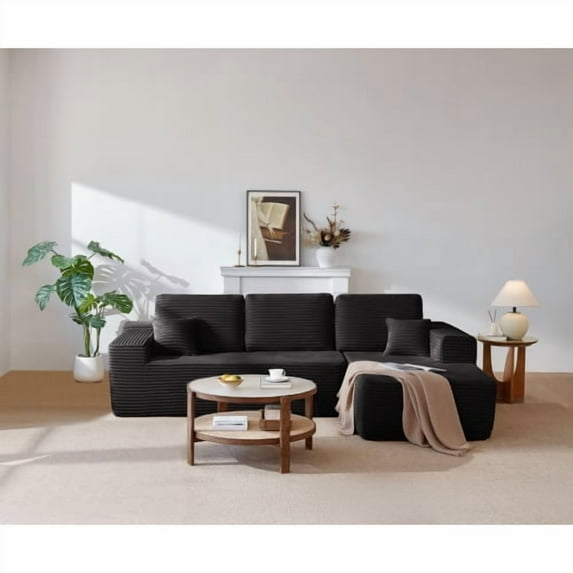 Black Plush Fabric Cloud Sectional Sofa 104'' - Right-Facing L-Shape ...