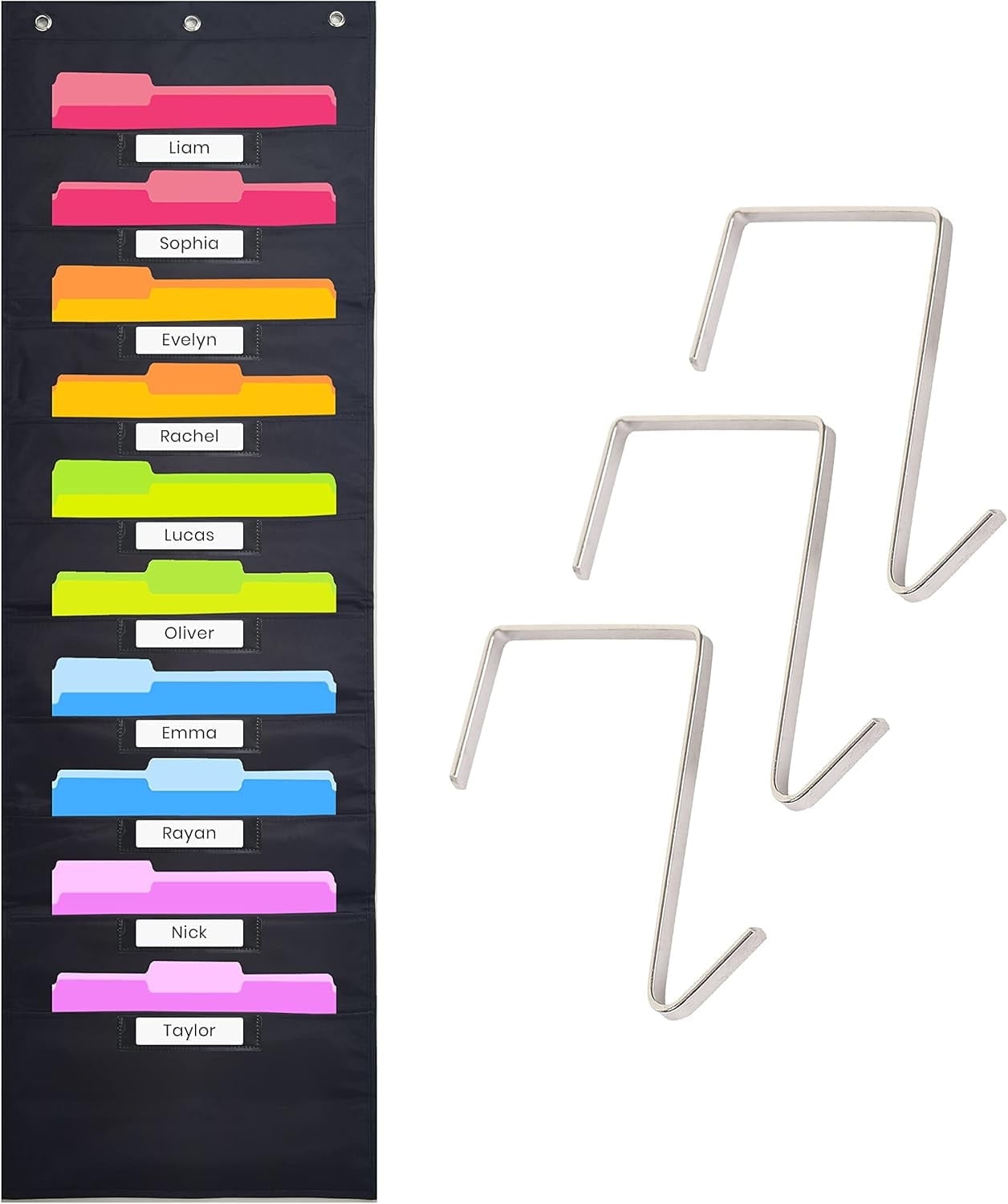 10 Pocket Hanging Storage Pocket Charts with 3 Over Door Hangers,Black ...