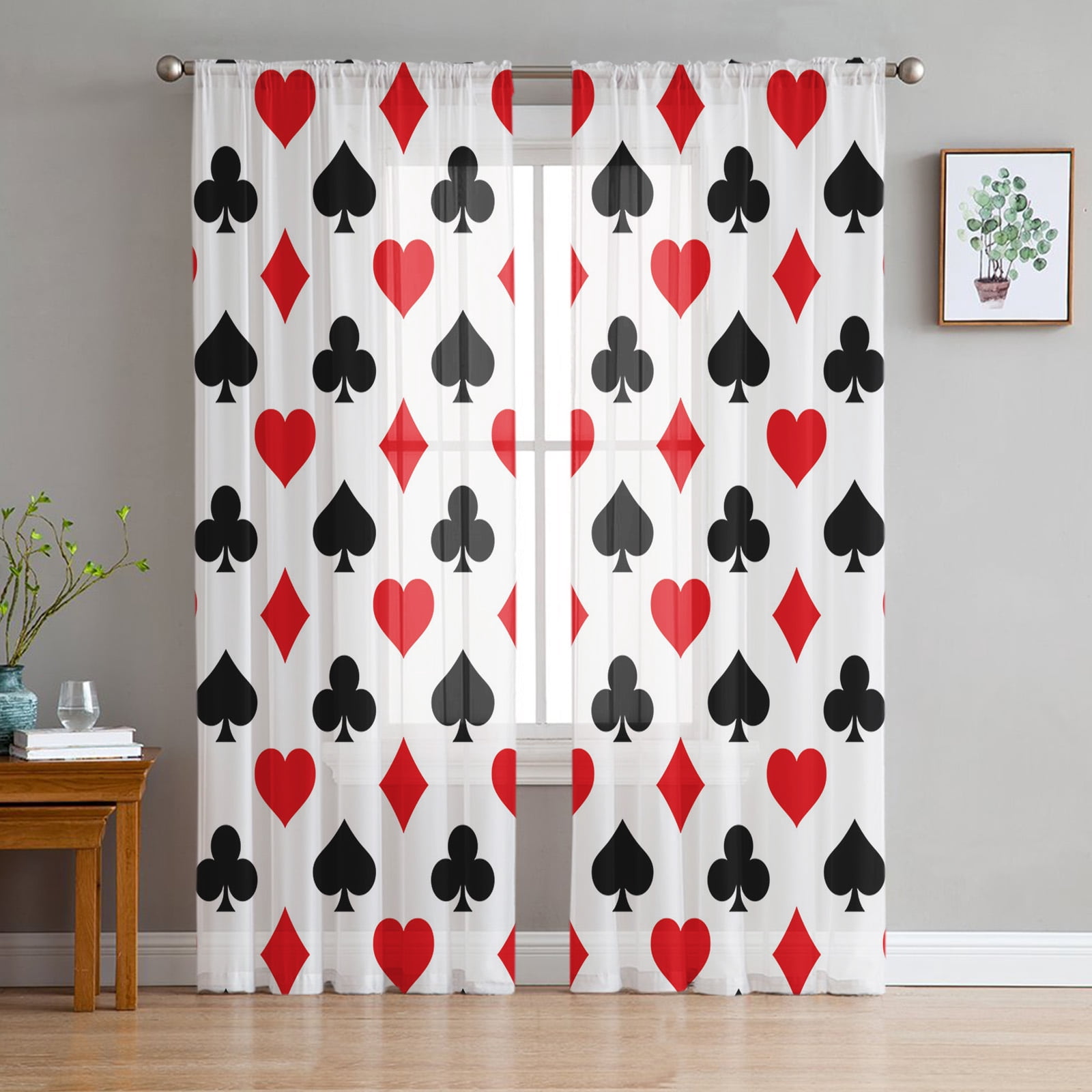 Black Poker Flowers Tulle Curtains for Bedroom Hall Living Room r ...