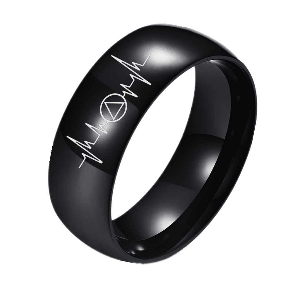 Black Polished AA Triangle Sobriety Symbol Heartbeat Ring, Addiction ...