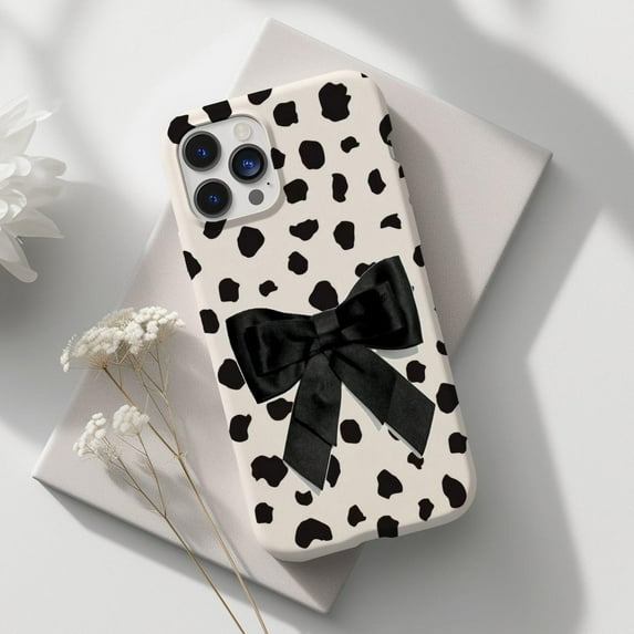 Black Polka Bow Coquette Aesthetic Case for iPhone 17 through 11 Pro ...