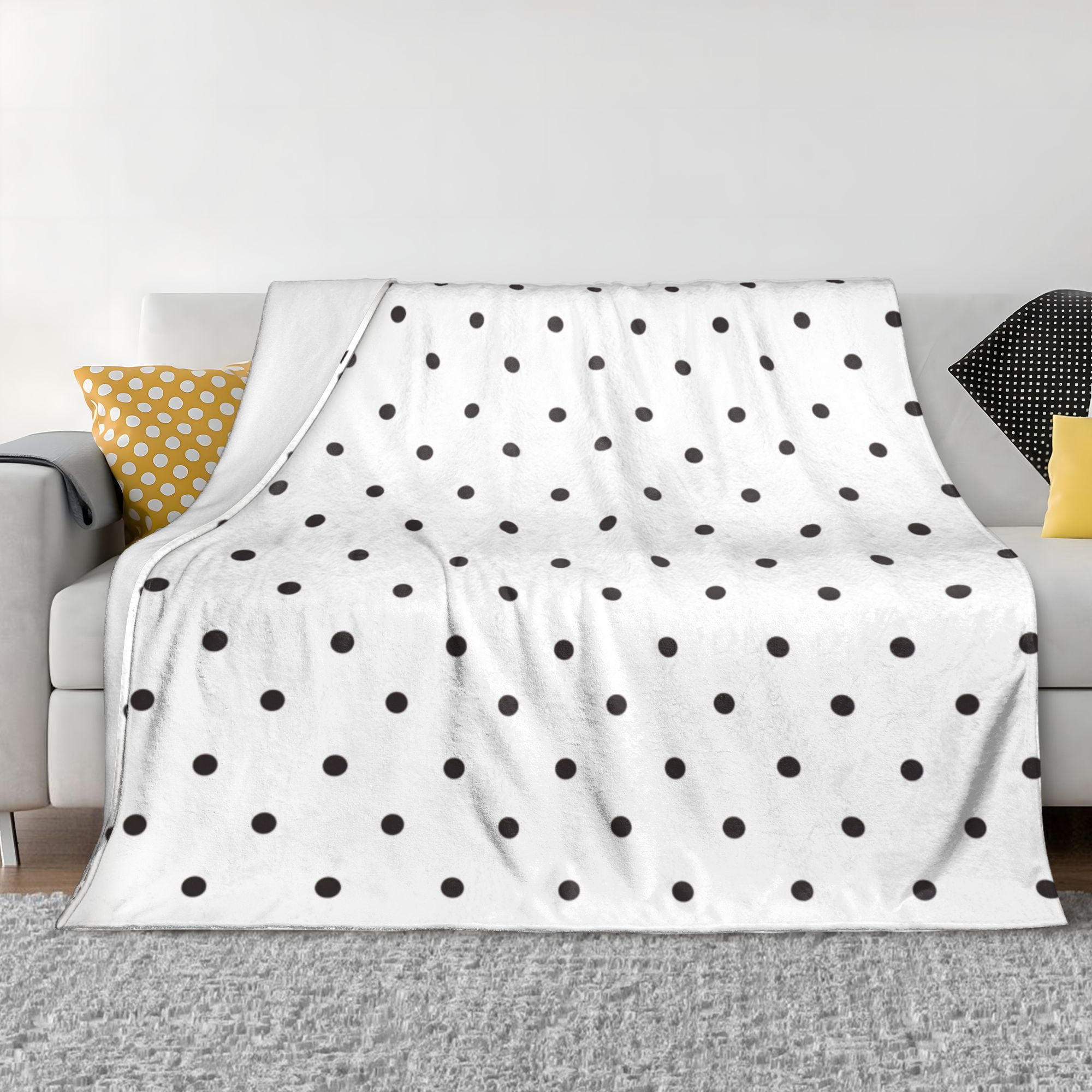 Black Polka Dot Dotted Modern Throw Blankets 50"X40" Lightweight Cozy Soft Warm Flannel Blanket ...