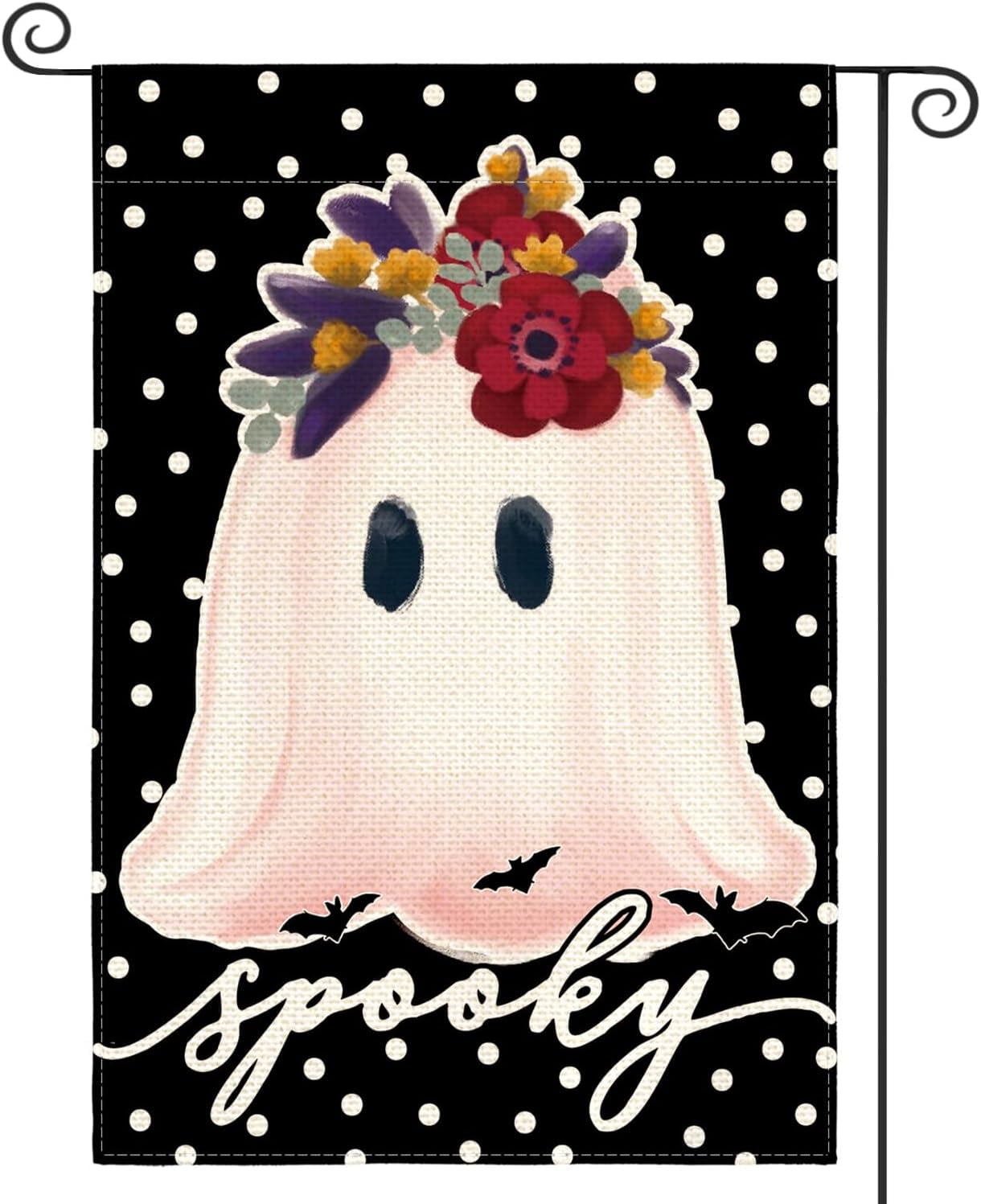 Black Polka Dot Halloween Spooky Ghost Garden Flag 12x18 inch Double ...