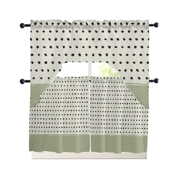 Black Polka Dot Kitchen Curtains Set for Windows 3 Piece Cafe Curtains ...