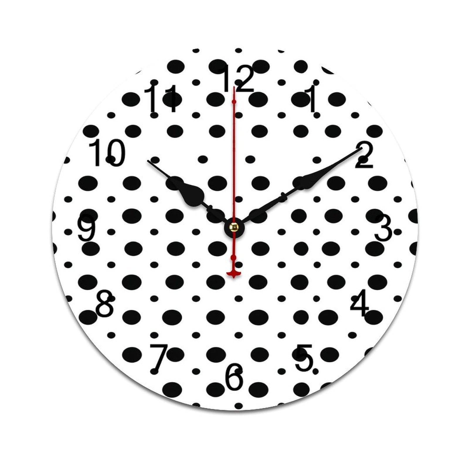 Black Polka Dot Pattern Silent Wall Clock Movement Battery Clock ...