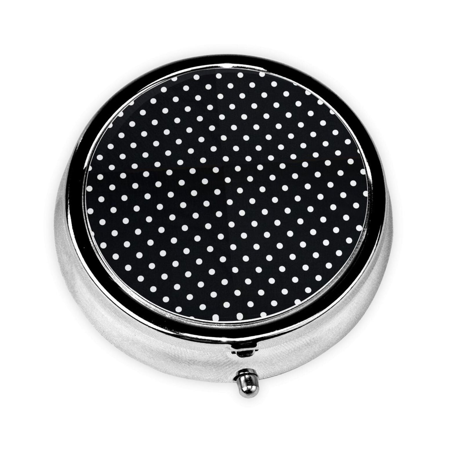 Black Polka Dot Pill Case Pill Box Round 3 Compartment Small Pill ...