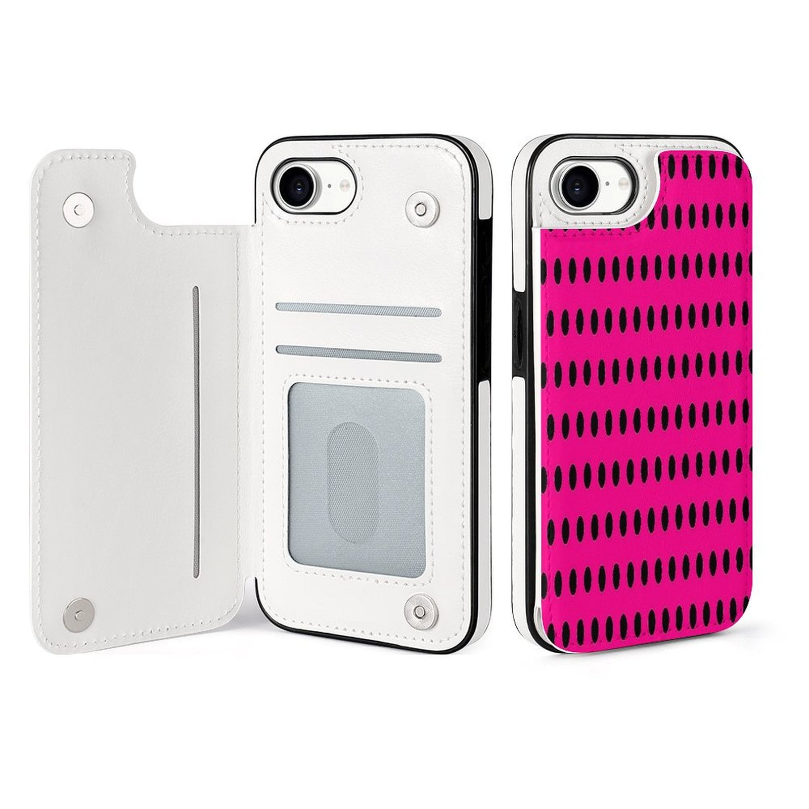 Black Polka Dot Pink Background Leather Wallet Case for iPhone 16 Pro Max 16E 16SE4 16PRO Wallet ...