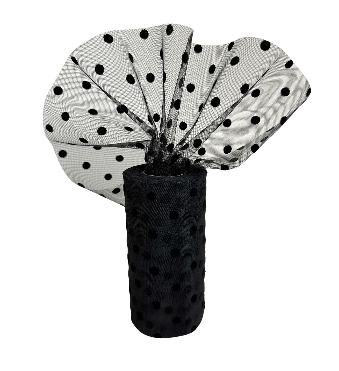 Black Polka Dot Tulle Decor - 6" x 25 Yards, Fabric Netting Ribbon ...