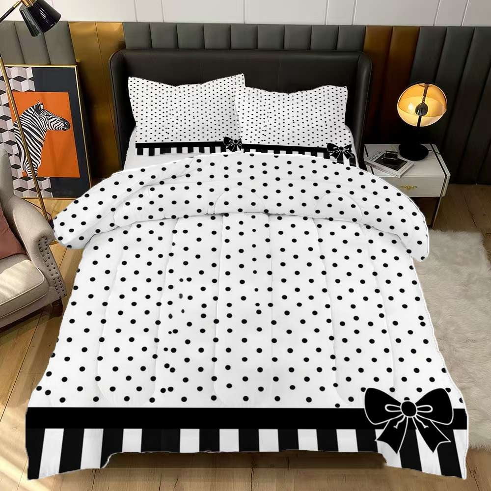 Black Polka Dots And Stripes Comforter Set Queen Size Bedding Set For ...