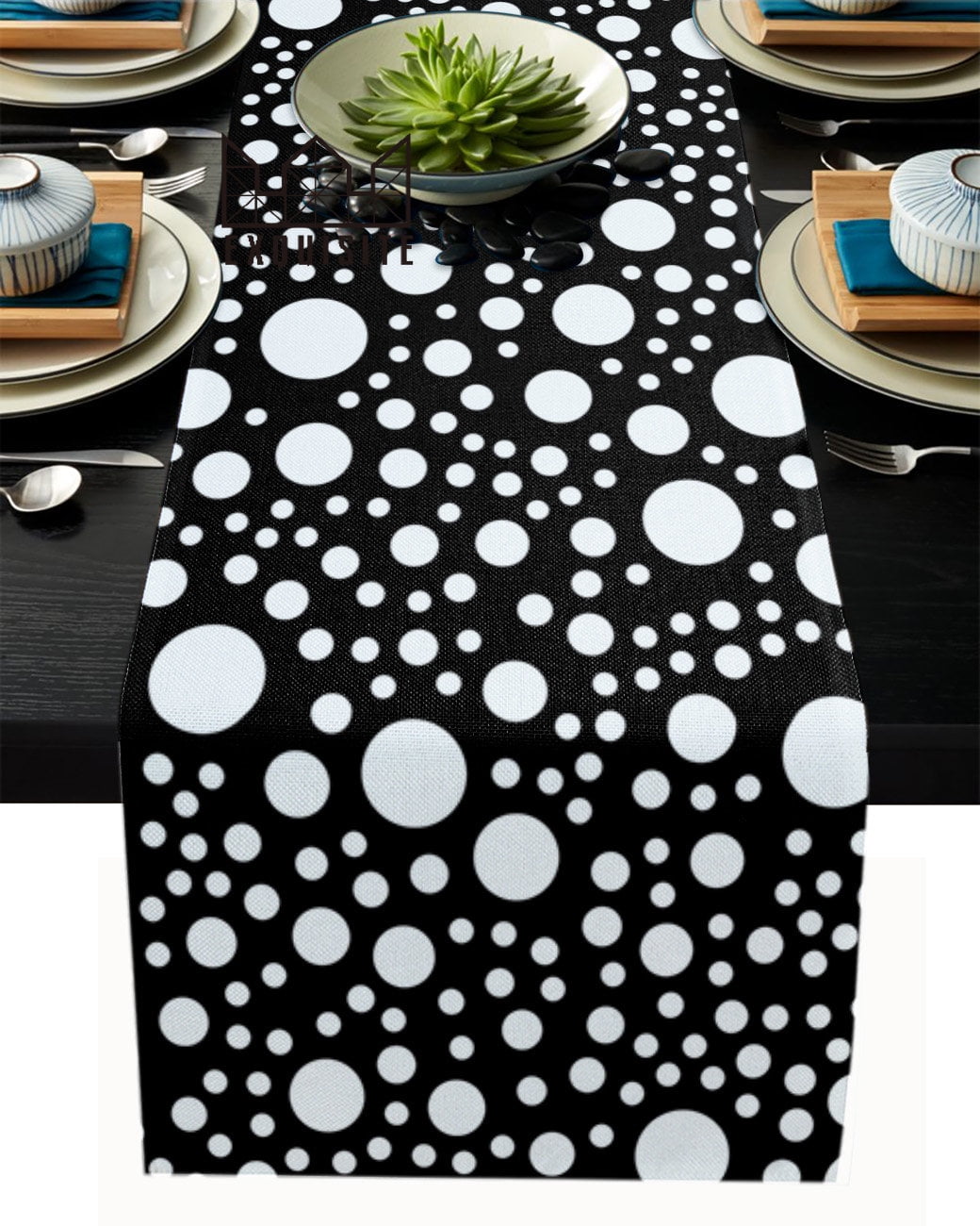Black Polka Dots Dinning Table Decoration Coffee Table Decor Wedding ...