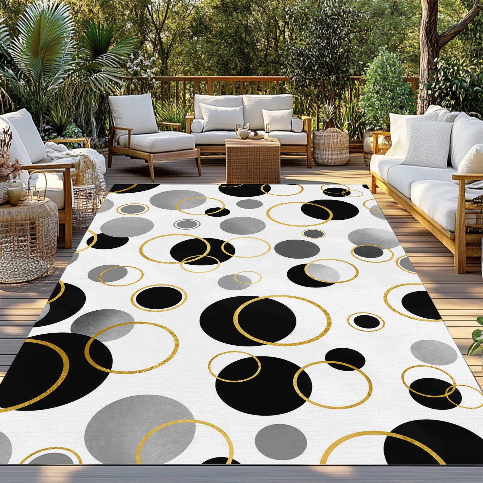 Black Polka Dots Indoor Outdoor Rugs 5x7 Ft, Watercolor Modern Abstract ...