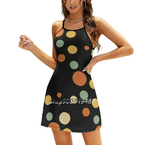 Black Polka Dots Pattern Square Neck Dress Cute Loose Print Dresses ...