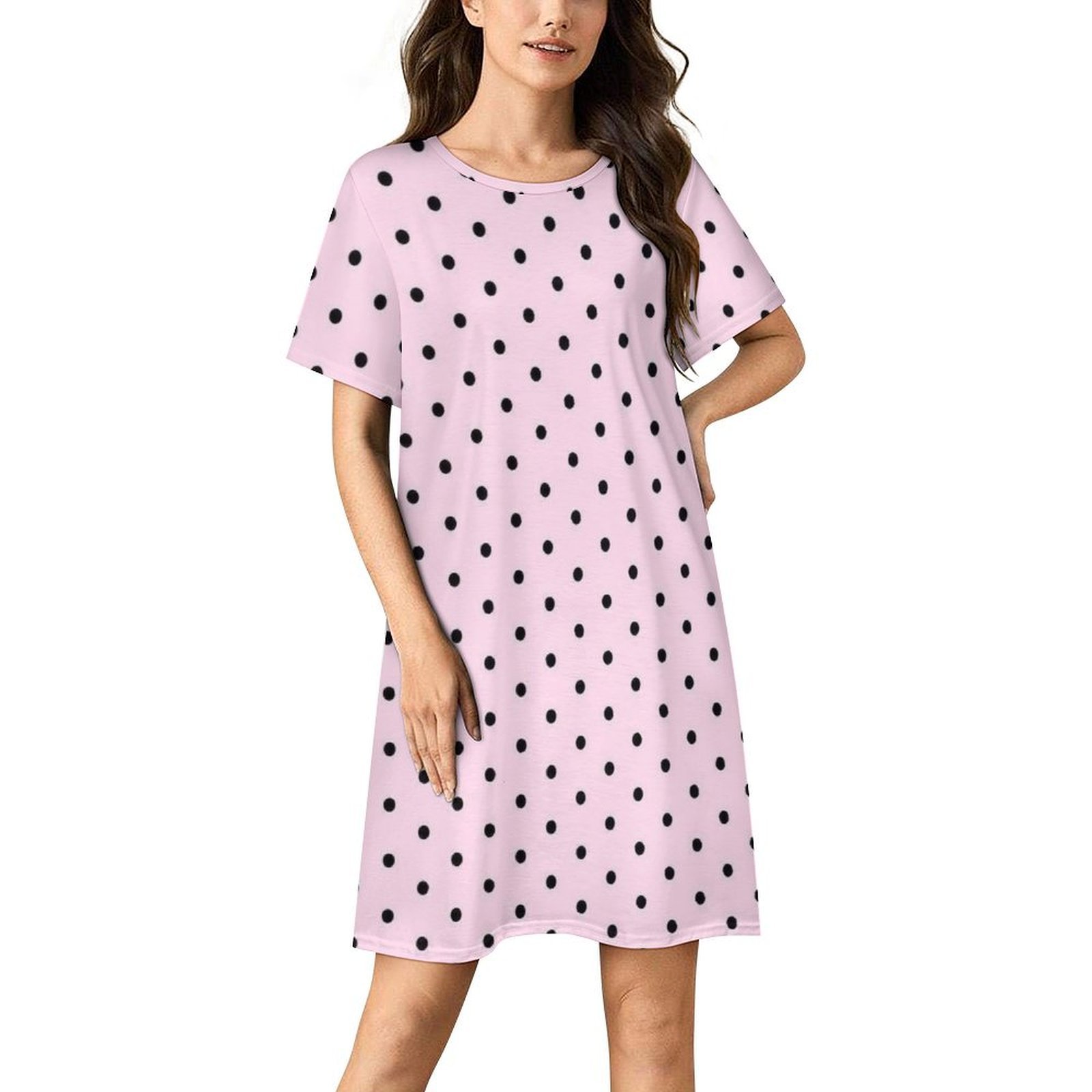 Black Polka Dots Pink Background Women Nightgown Sleepwear Short ...