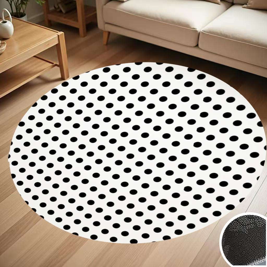 Black Polka Dots Round Carpet Living Room Bedroom Home Decoration ...