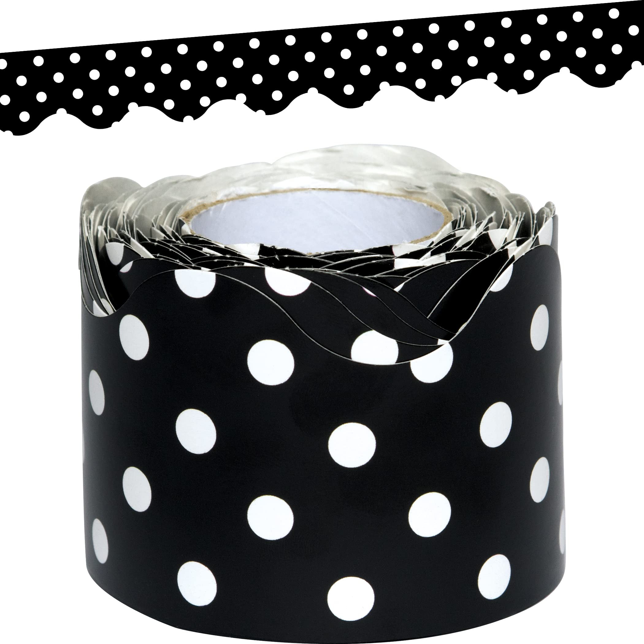 Black Polka Dots Scalloped Rolled Border Trim - 50ft - Decorate ...