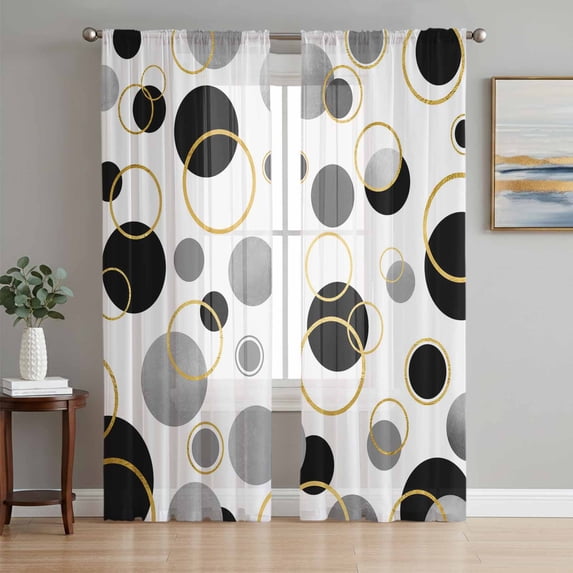 Black Polka Dots Sheer Curtains 84 Inch Length 2 Panels Set, Modern ...