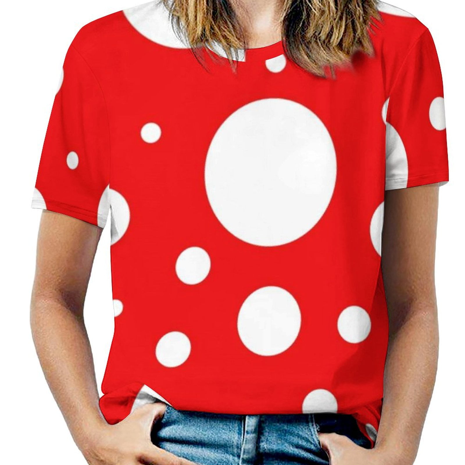 Black Polka Dots T-Shirt O Neck Polka Dot Circles Art Over T-Shirts Short Sleeve Casual Tees ...