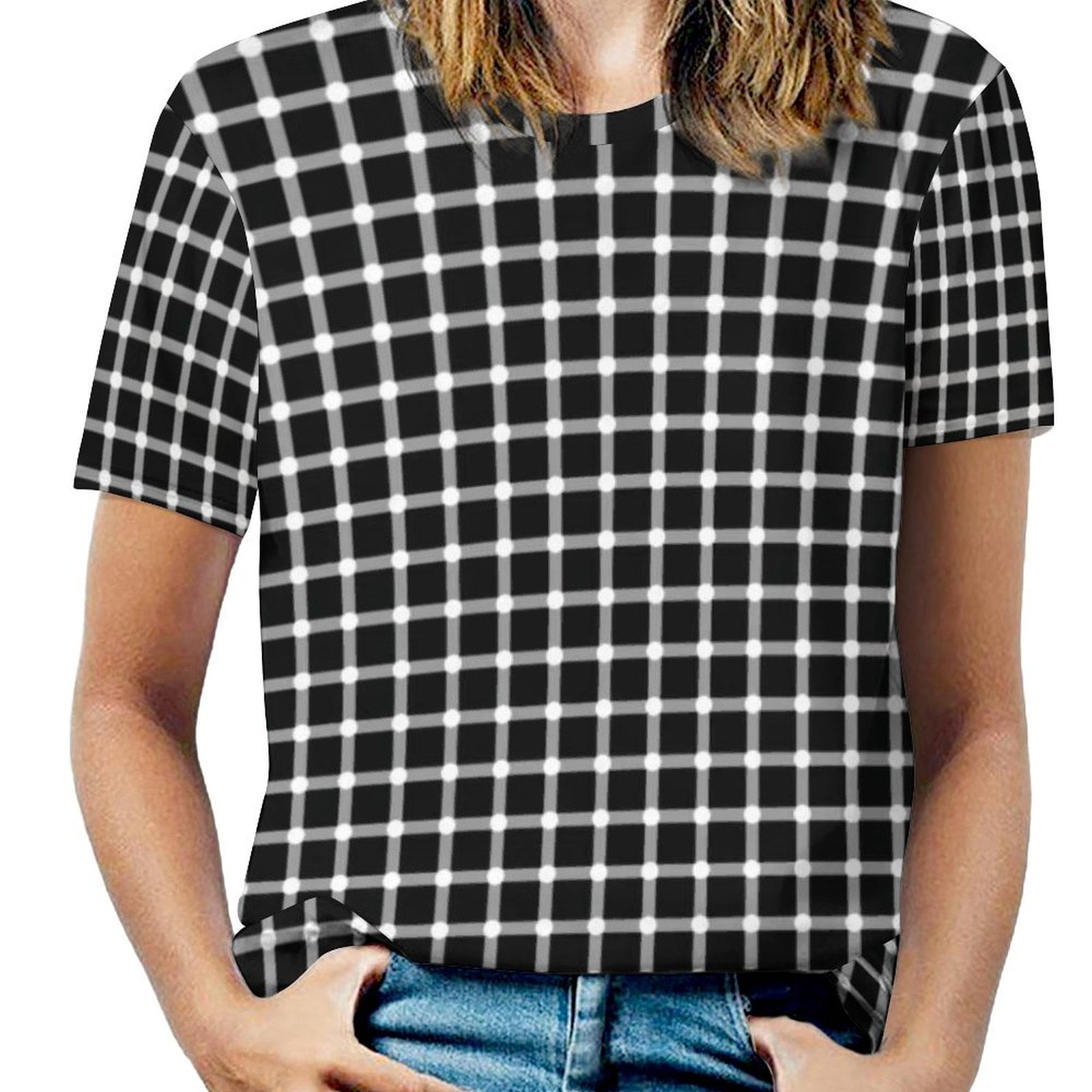 Black Polka Dots T-Shirt O Neck Polka Dot Circles Art Over T-Shirts ...