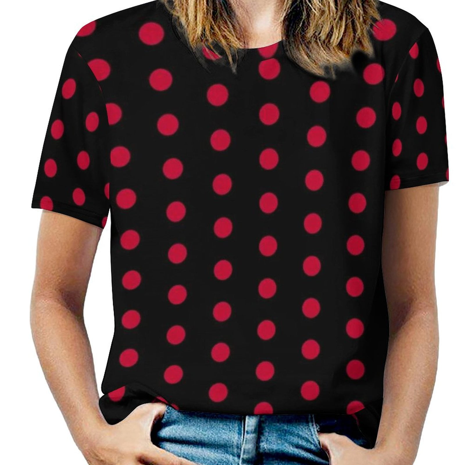 Black Polka Dots T-Shirt O Neck Polka Dot Circles Art Over T-Shirts ...