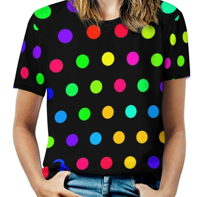 Black Polka Dots T-Shirt O Neck Polka Dot Circles Art Over T-Shirts Short Sleeve Casual Tees ...